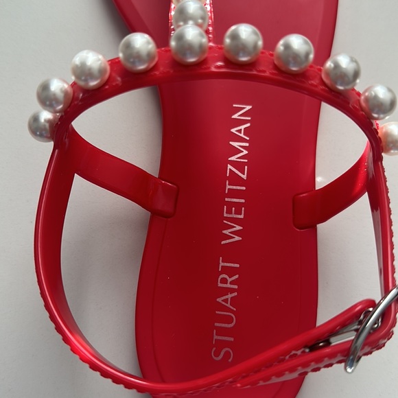 Stuart Weitzman | Shoes | Stuart Weitzman Red Jelly Sandals With Pearl ...
